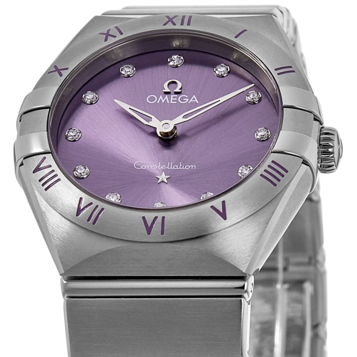 Omega Constellation Quartz 28 MM Purple Diamond Dial Steel Omega Constellation Quartz 28 MM Purple Diamond Dial Steel