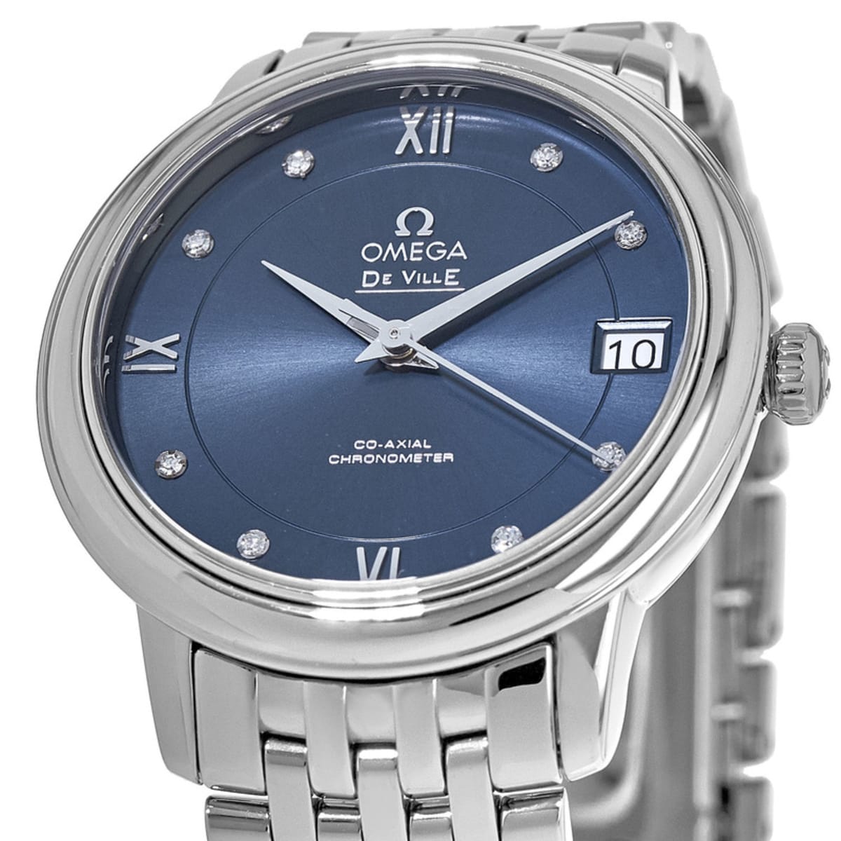 Omega De Ville Prestige Co-Axial 32.7mm Blue Diamond Dial Automatic Steel Women's Watch 424.10 ...