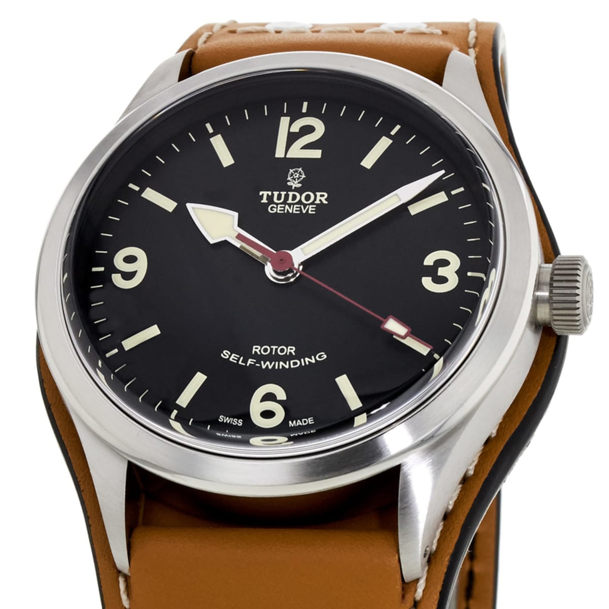 Tudor Heritage Ranger Automatic Black Dial Brown Bund Leather Strap Men ...