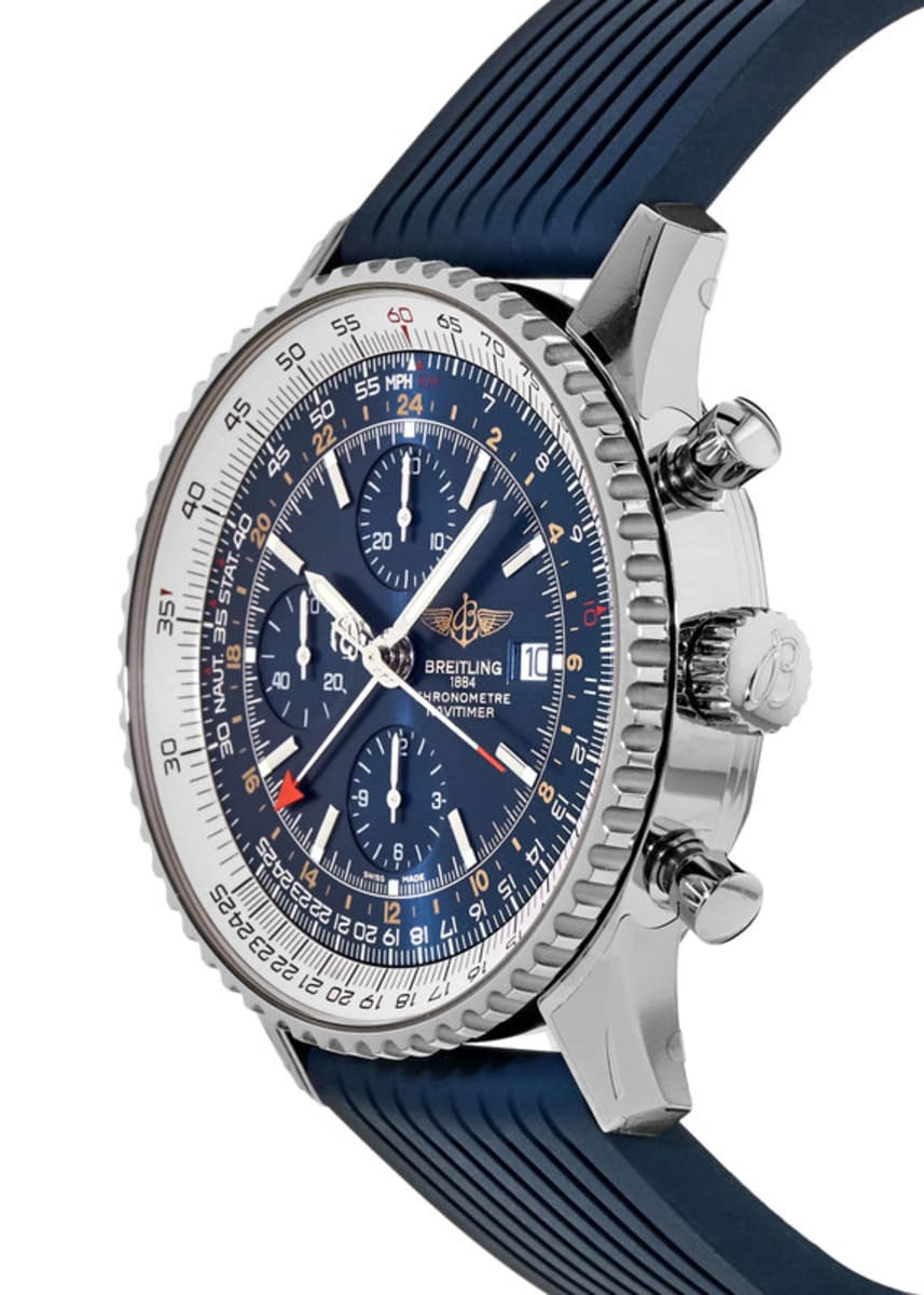 Breitling Navitimer World Blue Dial Rubber Strap Men's Watch A2432212 ...