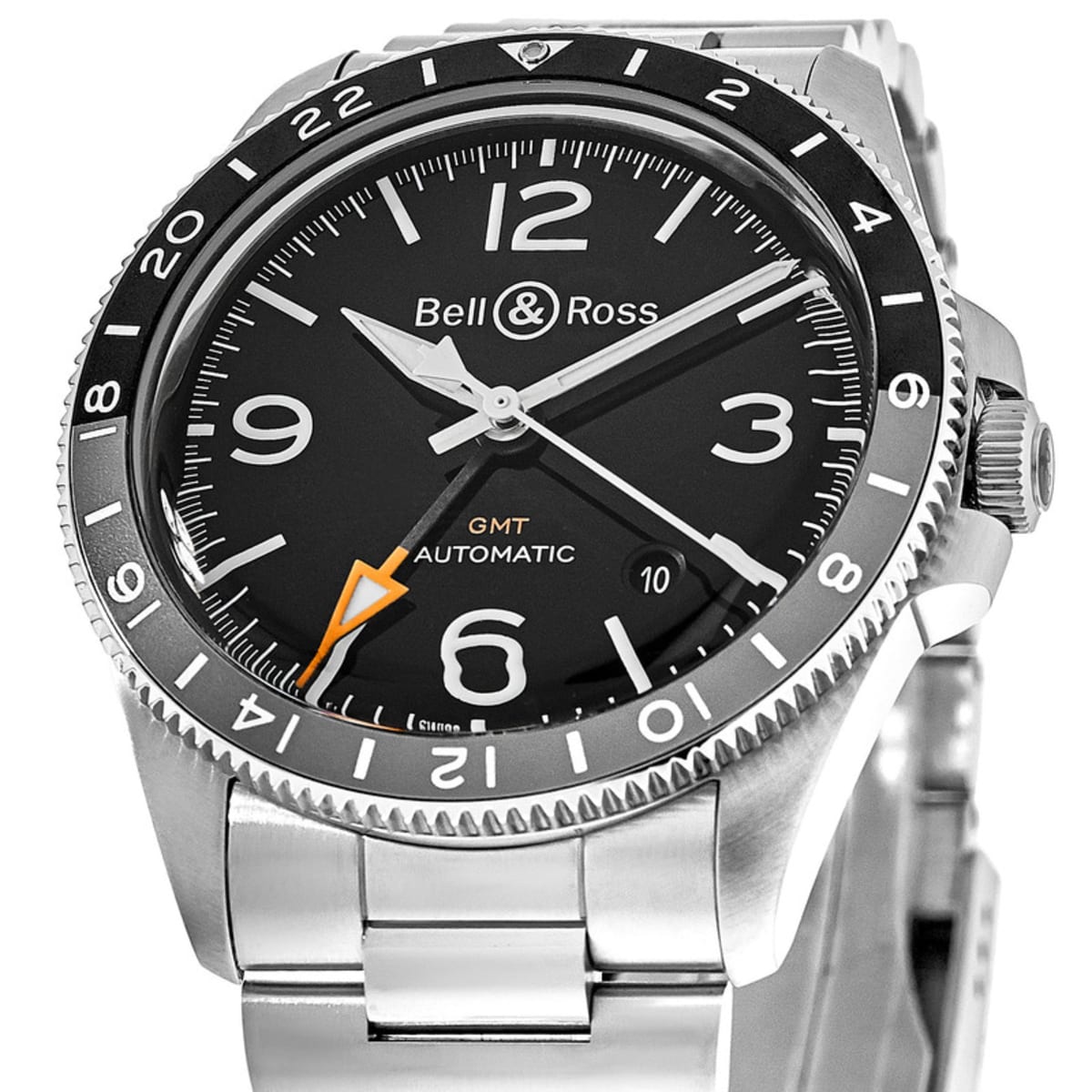 Bell & Ross BR V2-93 GMT Black Dial Steel Men's Watch BRV293-BL-ST/SST