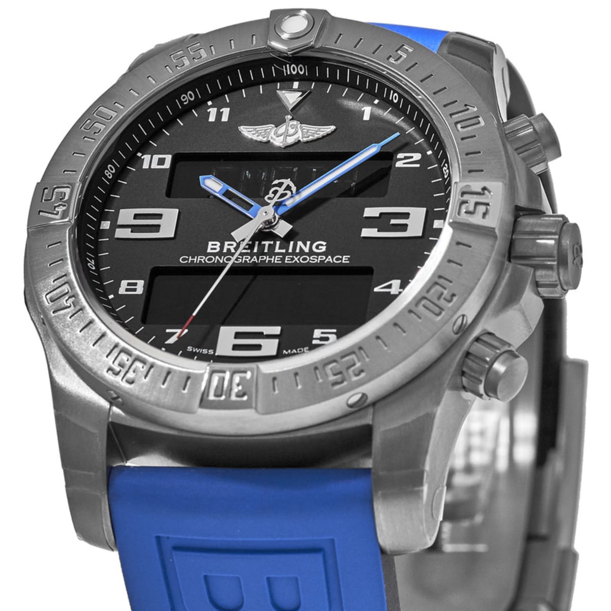 Breitling Exospace B55 Titanium Digital & Analog Dial Blue Rubber Strap ...