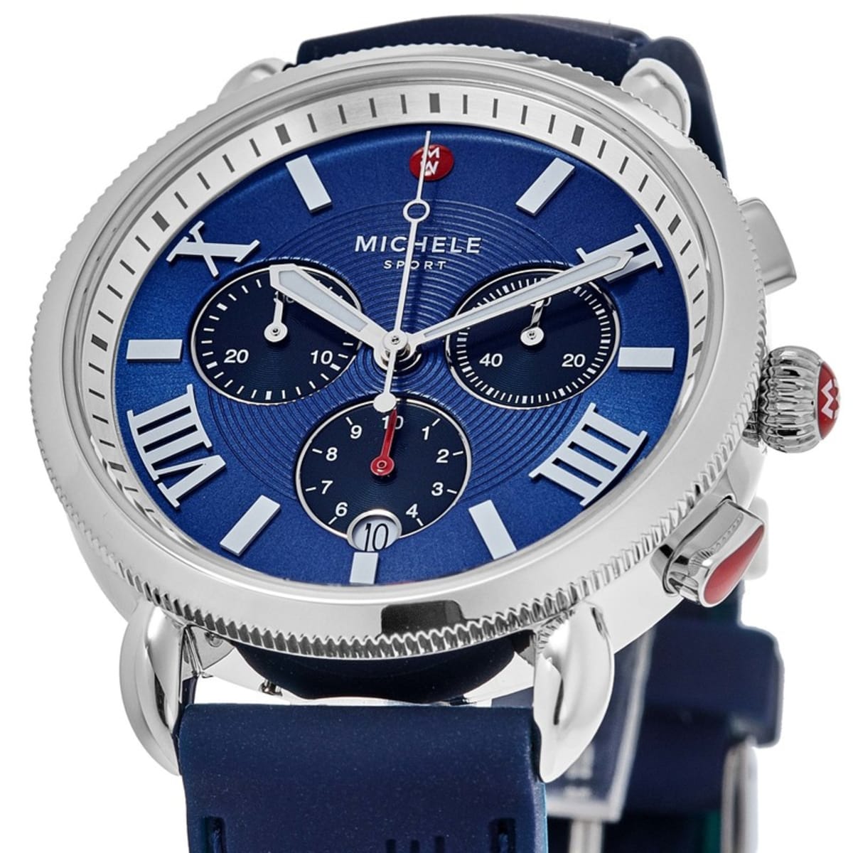 Michele Sport Sail Blue Chronograph Dial Silicone Strap Women's Watch ...