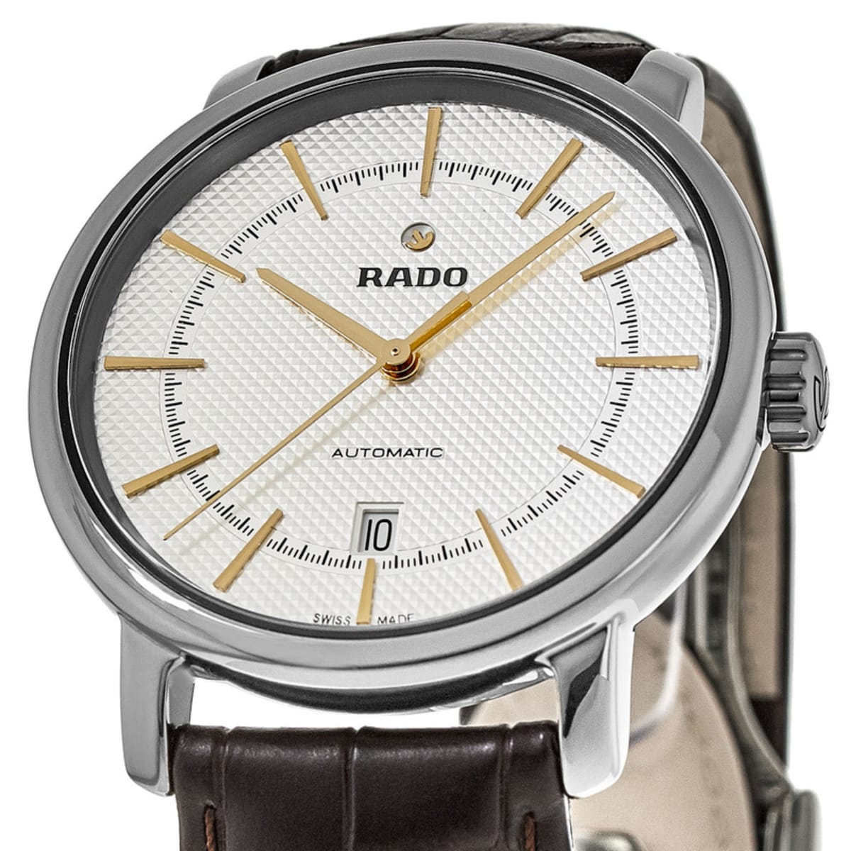 Rado Diamaster Automatic 41mm White Dial Leather Strap Men's Watch ...