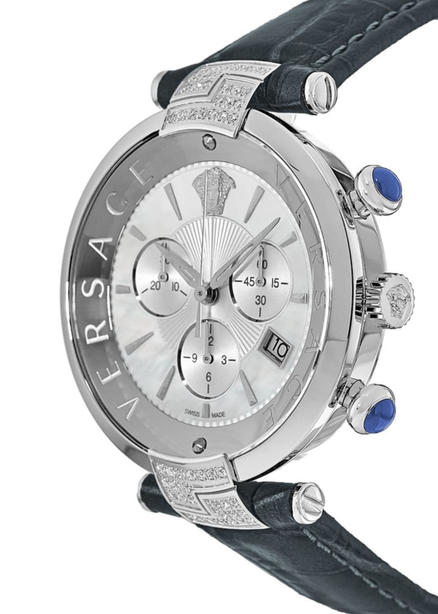 Versace Reve Chronograph Diamond Leather Strap Men's Watch VAJ070016