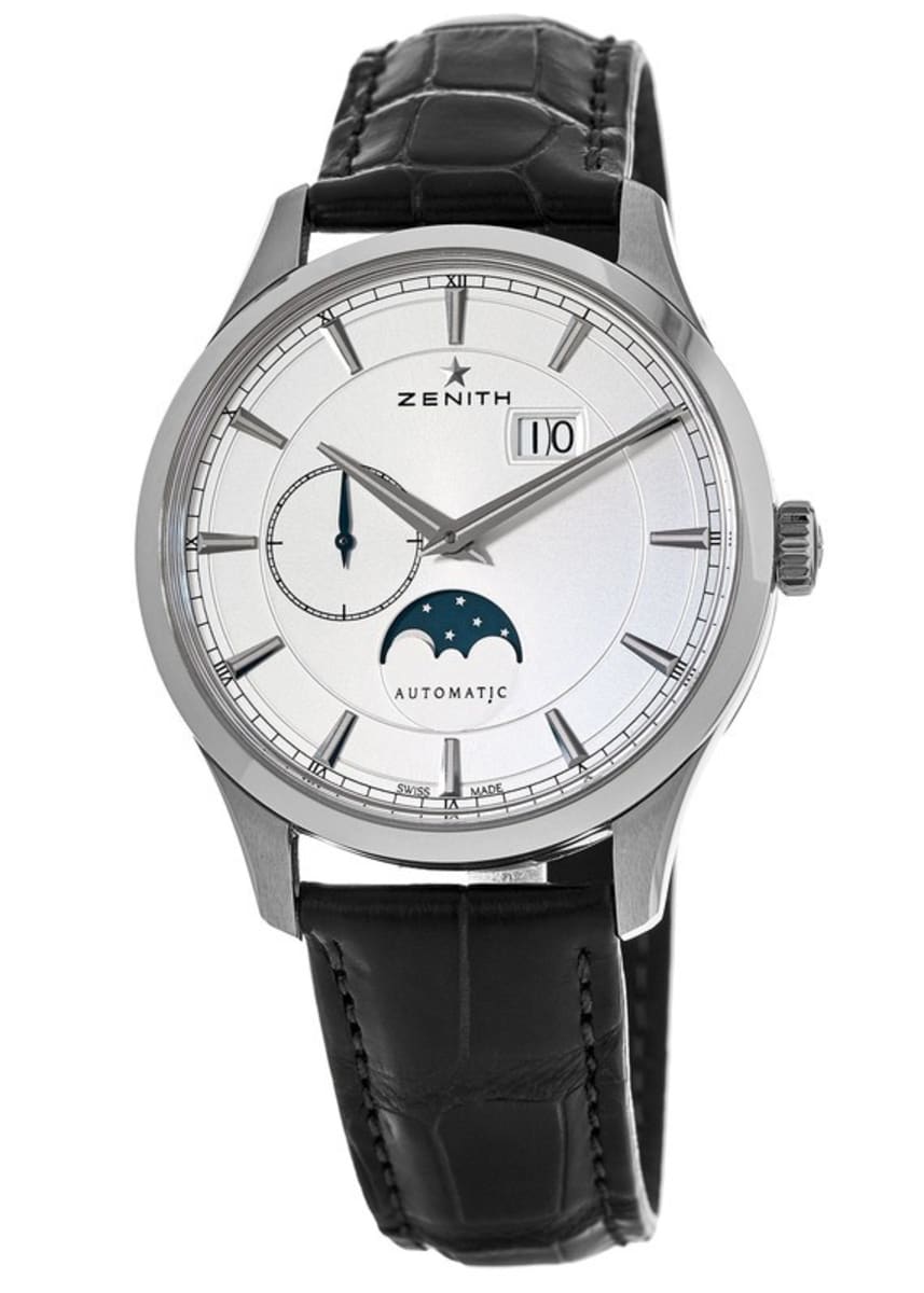 Zenith Captain Moonphase Automatic Silver Dial Brown Leather Strap Men ...