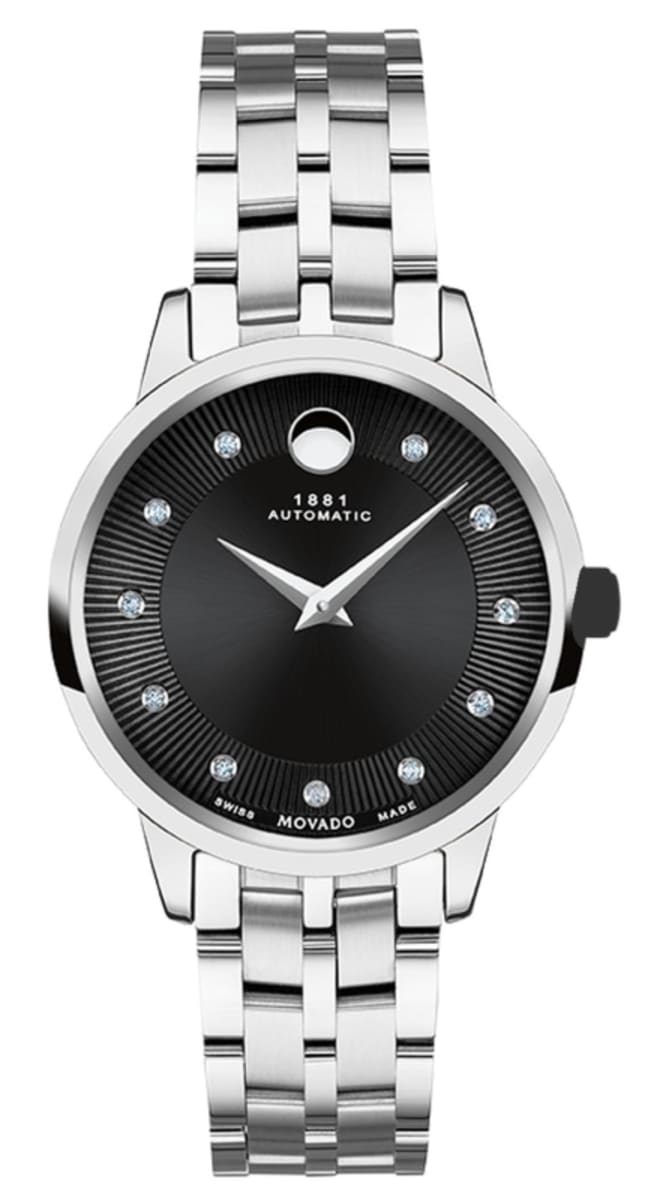 Movado 1881 Automatic Black Diamond Dial Steel Women's Watch 0607469