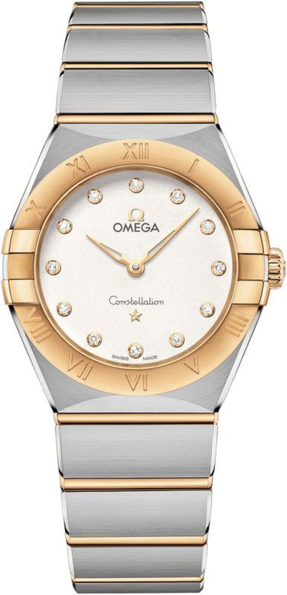 Omega Constellation Manhattan Quartz 28mm Silver Dial Diamond Yellow ...