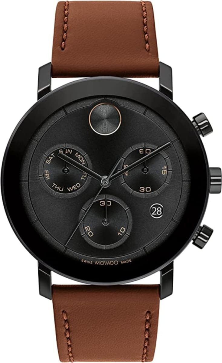 Movado Bold Evolution Black Dial Leather Strap Men's Watch 3600884