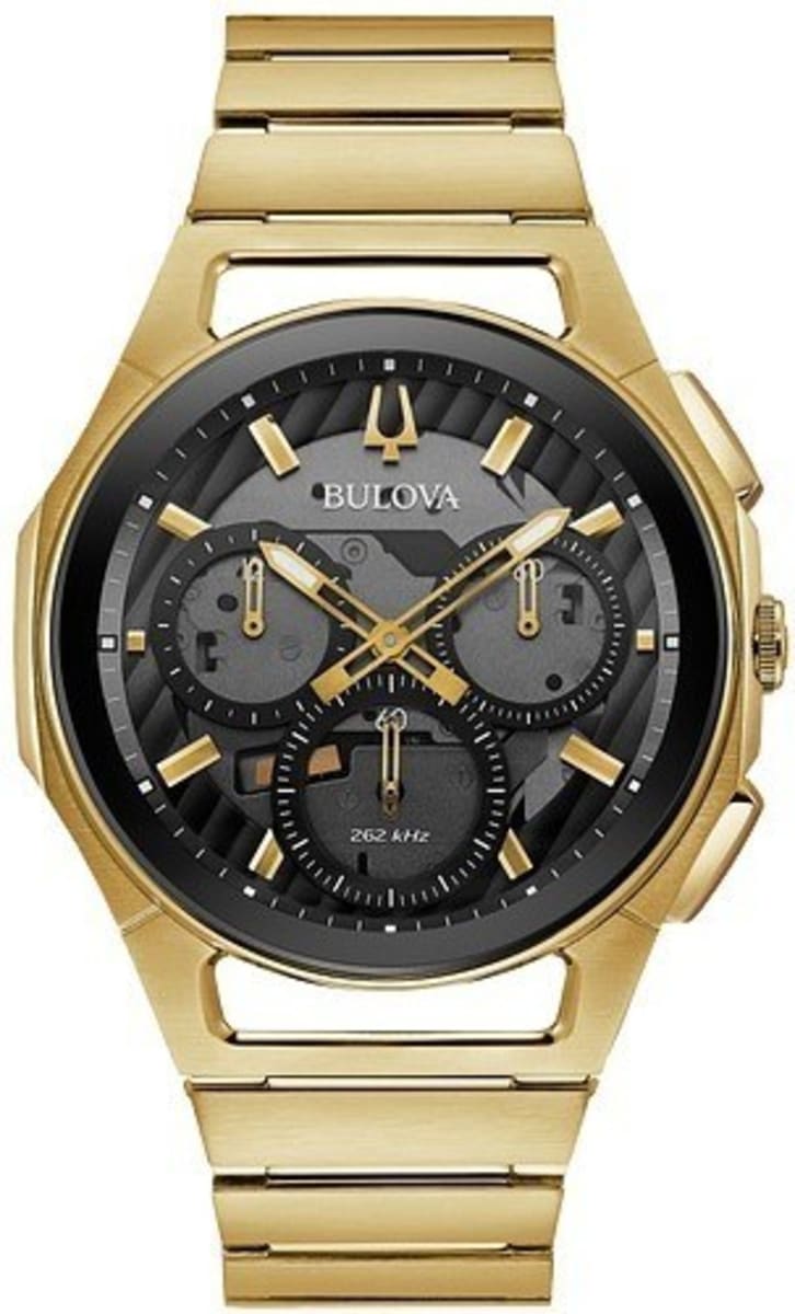 Bulova Curv Chronograph Grey Dial Yellow Gold Tone Stainless Steel Men ...