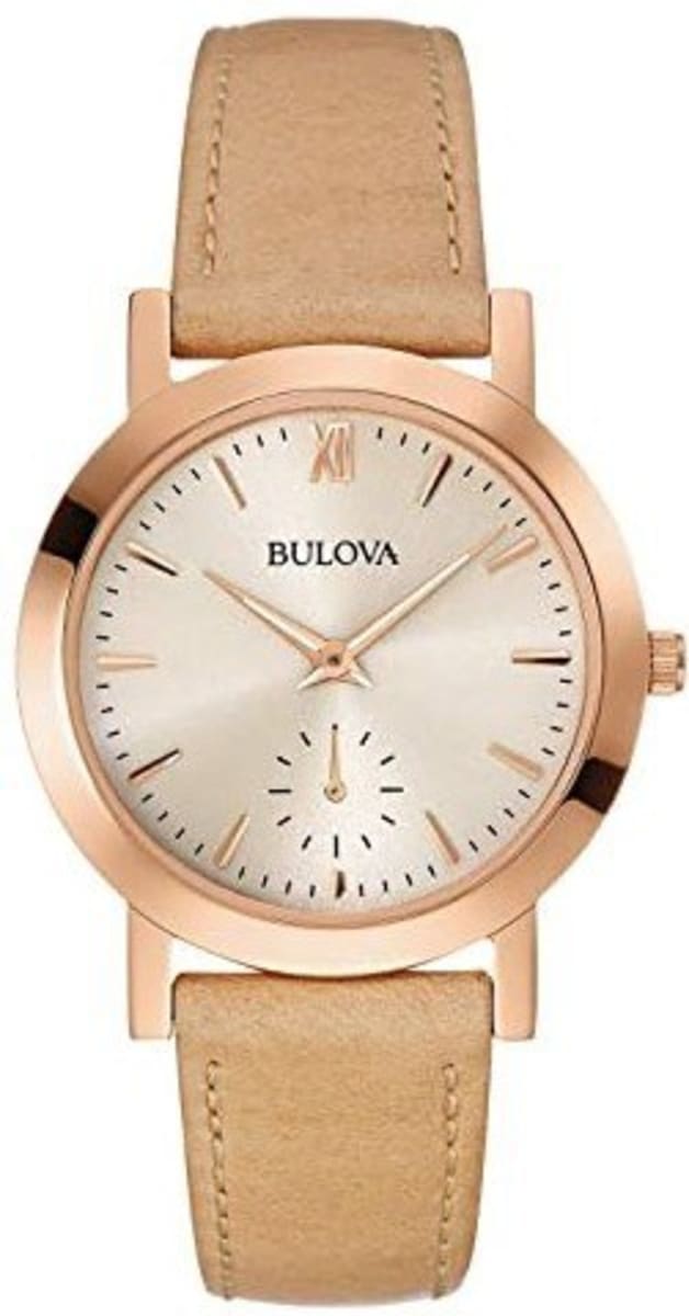 Bulova Beige Dial Brown Leather Strap Women's Watch 97L146
