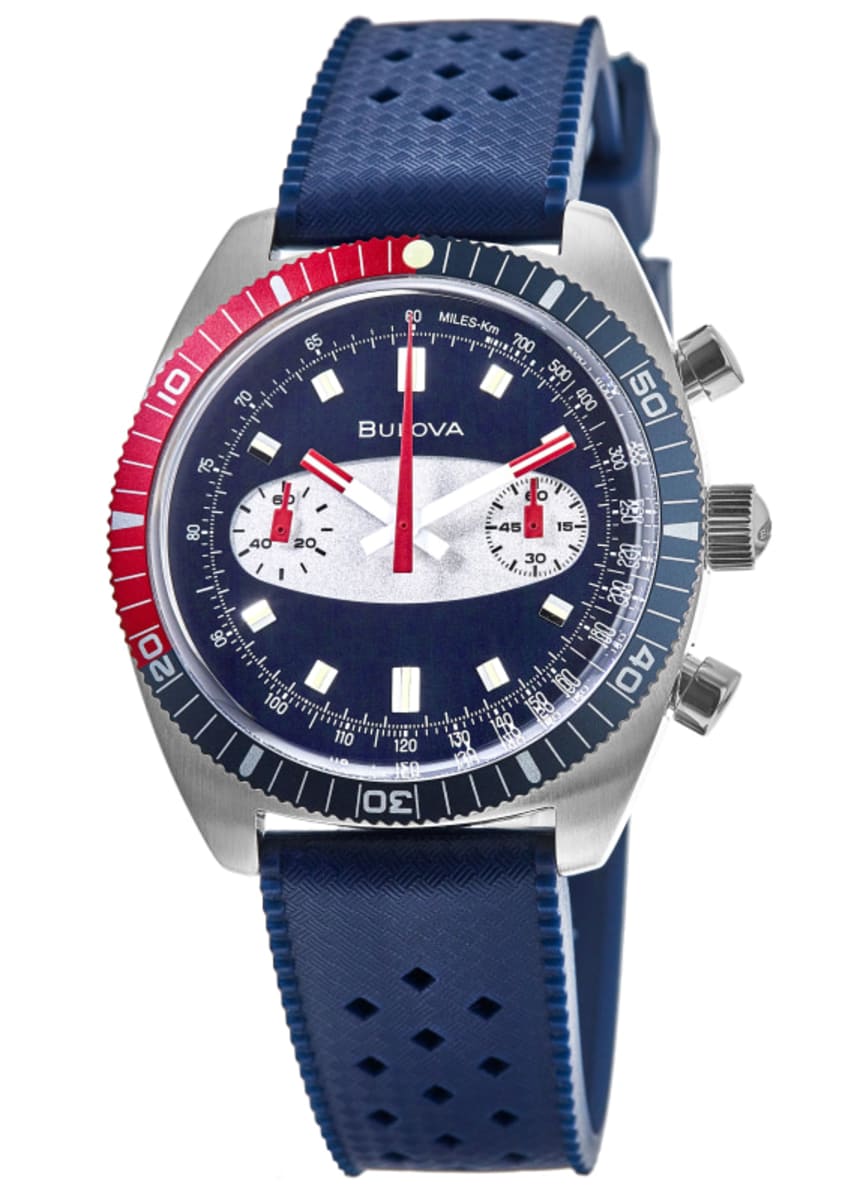 Bulova Chronograph A Blue Dial Blue Rubber Strap Men's Watch 98A253-PO