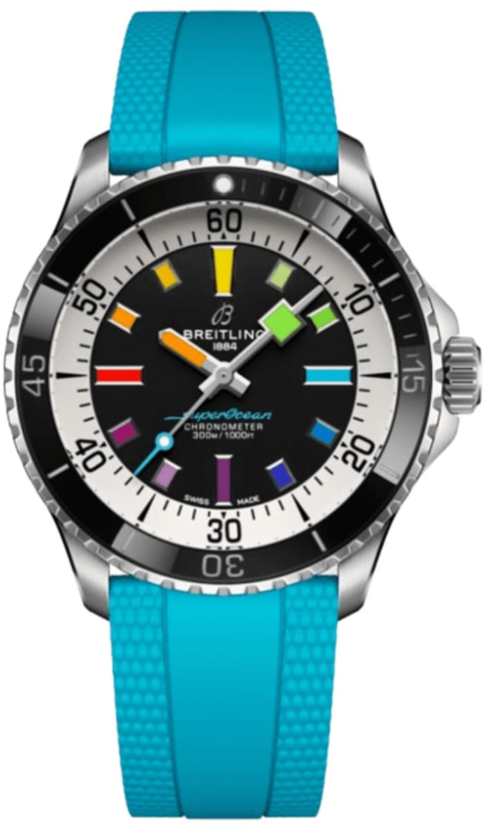 Breitling Superocean Automatic 42 Black Dial Turquoise Rubber Strap Men ...