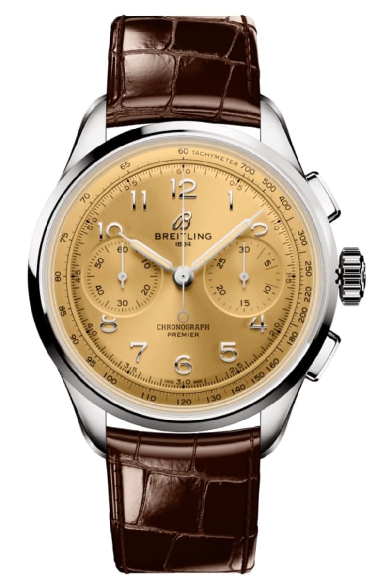 Breitling Premier Chronograph 40 Copper Dial Leather Strap Men's Watch ...