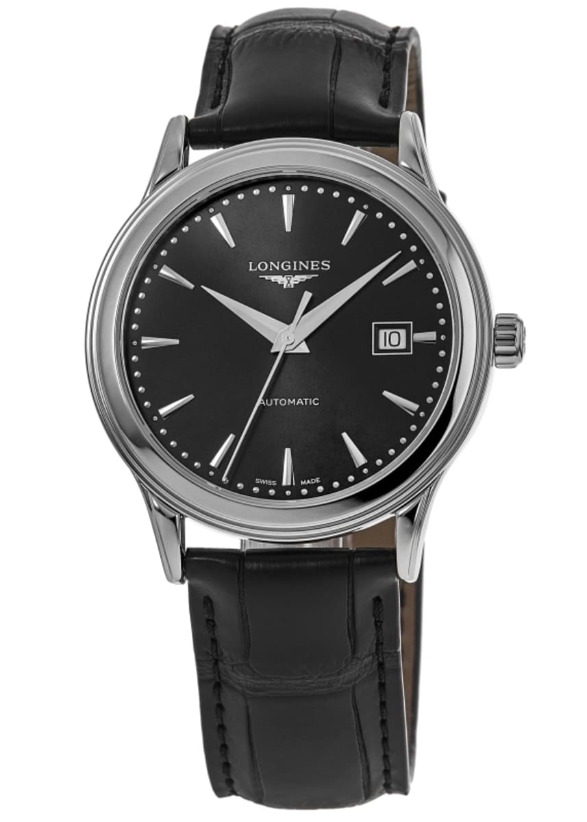 Longines Flagship Automatic Black Dial Leather Strap Men's Watch L4.984 ...