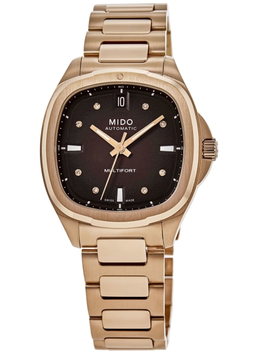 Mido Multifort Automatic Brown Diamond Dial Rose Gold Tone Steel Women ...