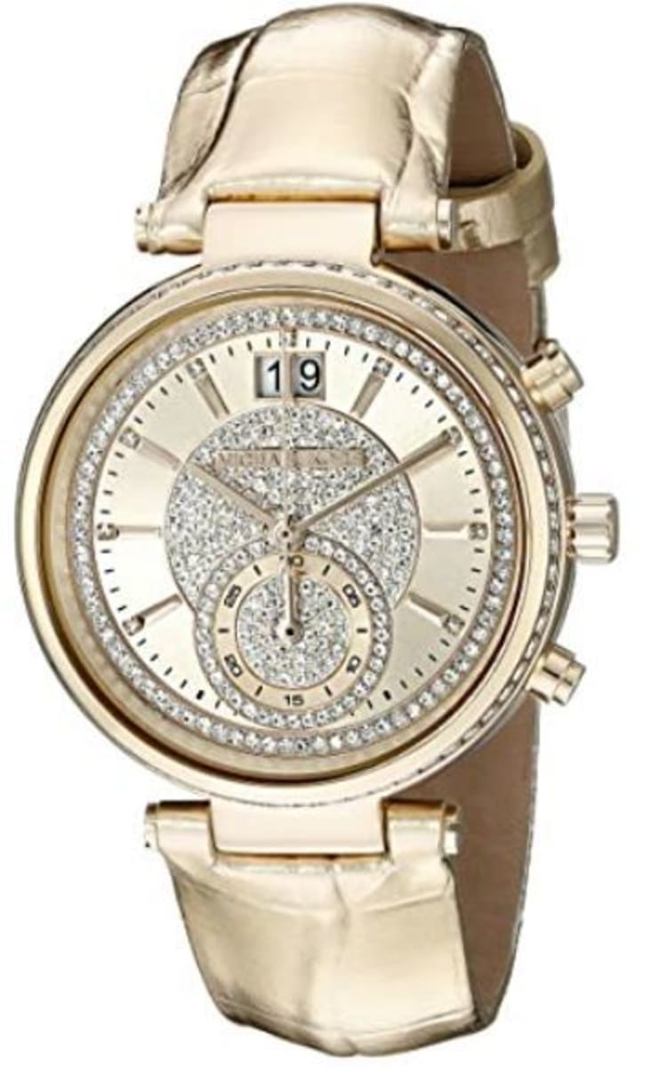 Michael Kors Champagne Dial Leather Strap Women's Watch MK2444