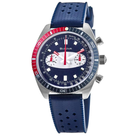 Bulova Chronograph A Blue Dial Blue Rubber Strap Men's Watch 98A253