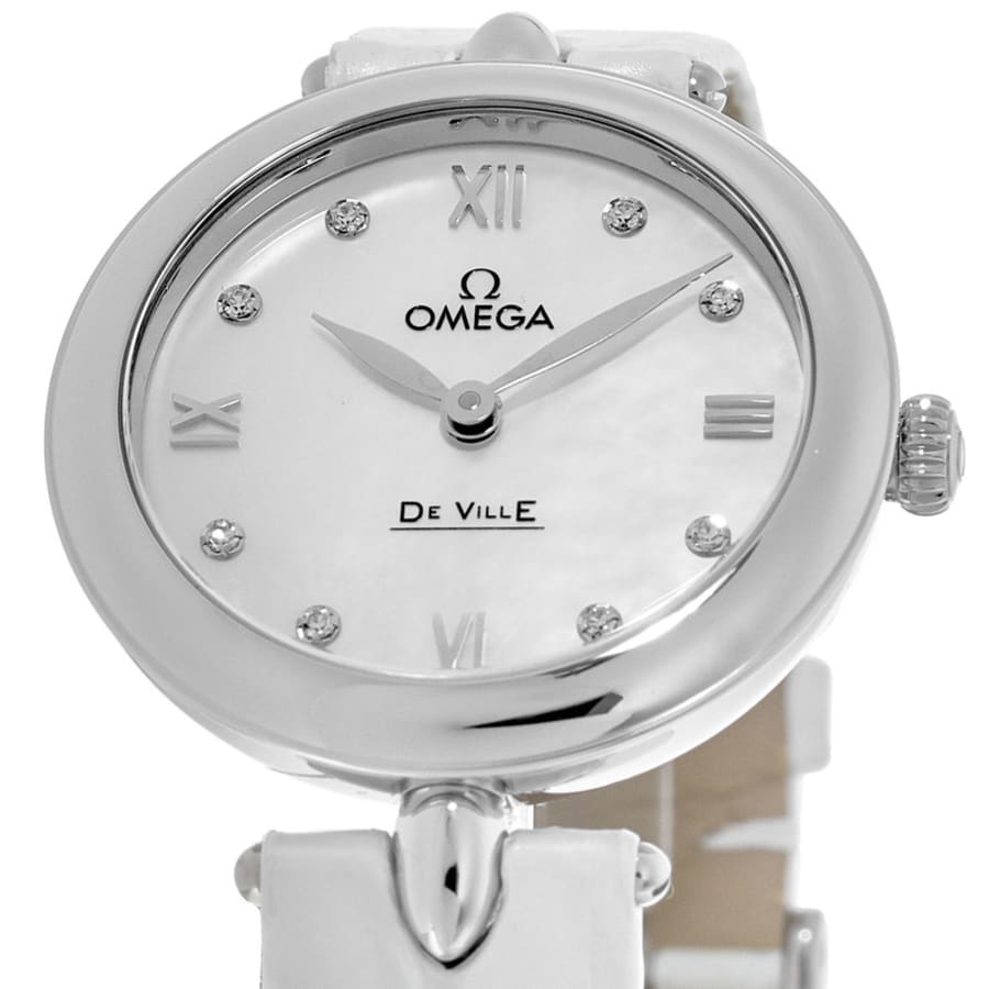 Omega De Ville Prestige Quartz 27.4mm Dewdrop Mother of Pearl Diamond Dial Women's Watch 424.13 ...