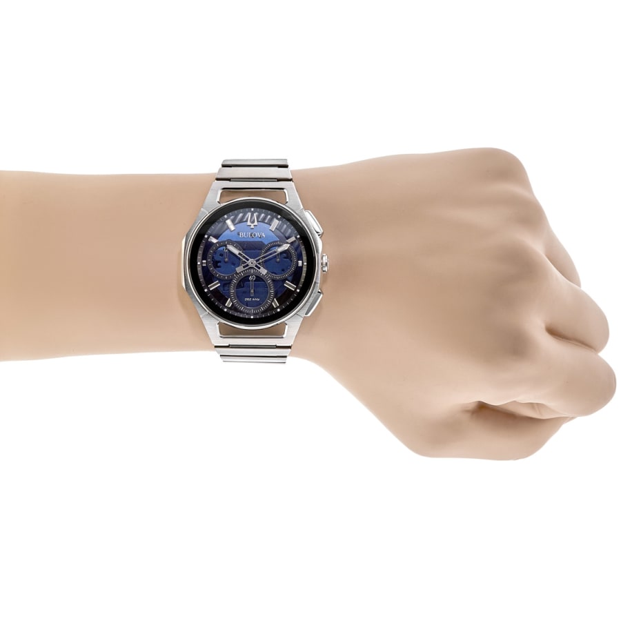 Bulova Curv Chronograph Blue Dial Stainless Steel Men's Watch 96A205