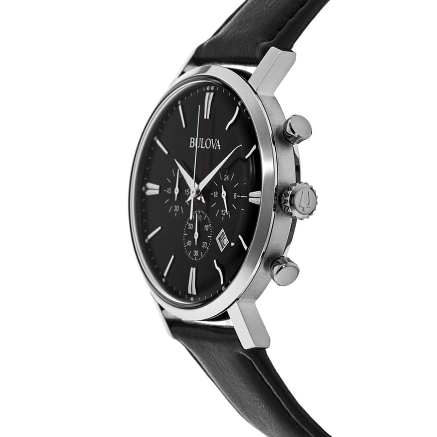 Bulova Classic Black Dial Leather Strap Men's Watch 96B262