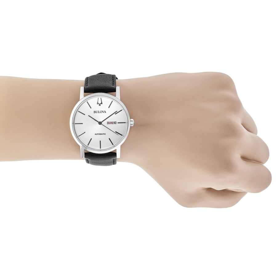 Bulova Classic Silver Dial Black Leather Strap Men's Watch 96C130