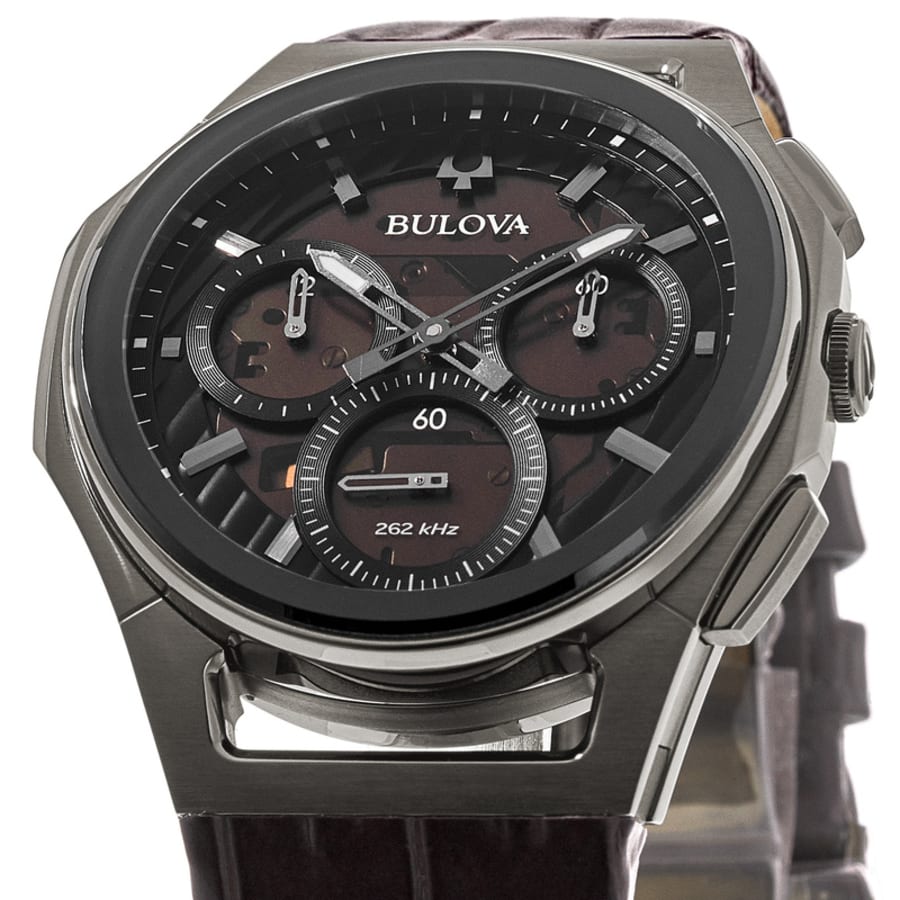 Bulova Curv Brown Dial Leather Strap Men's Watch 98A231