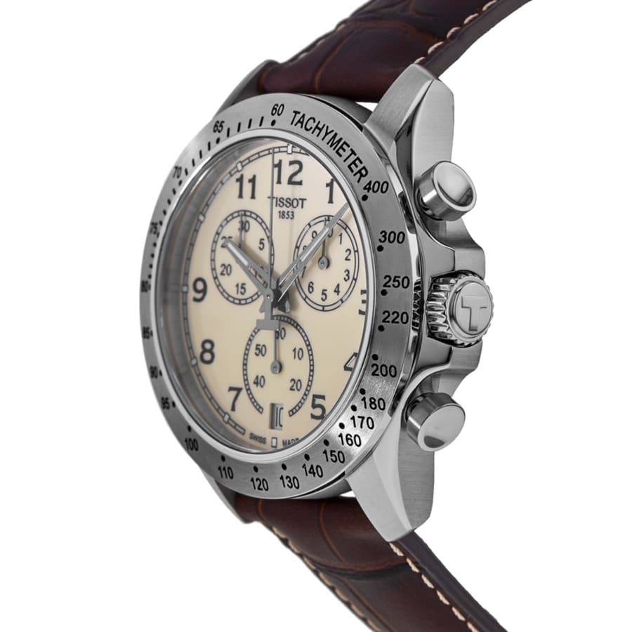 Tissot V8 Quartz Chronograph Ivory Dial Brown Leather Men's Watch T106.417.16.262.00