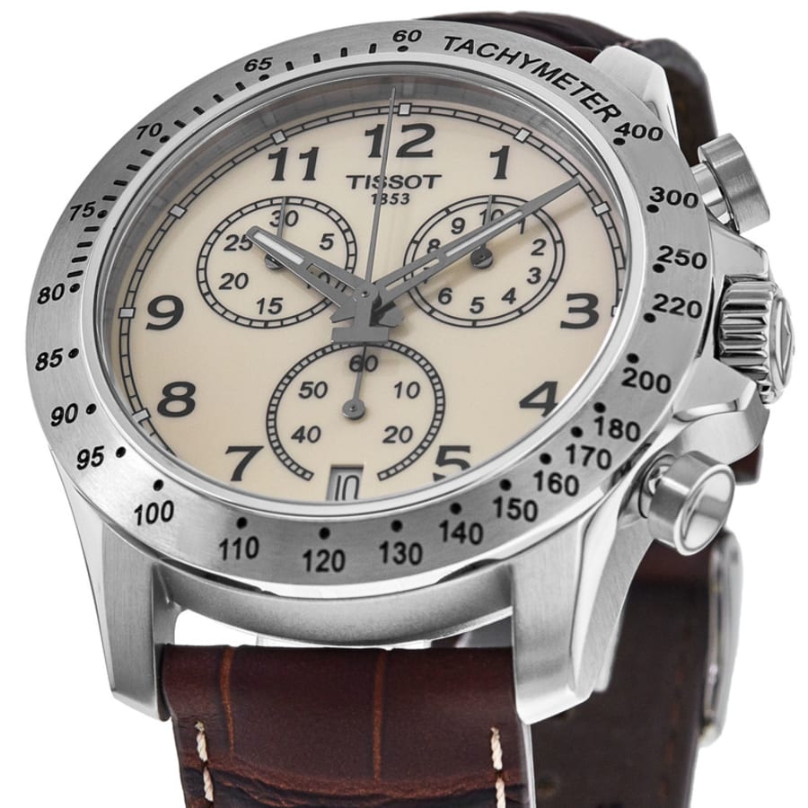 Tissot V8 Quartz Chronograph Ivory Dial Brown Leather Men's Watch T106.417.16.262.00