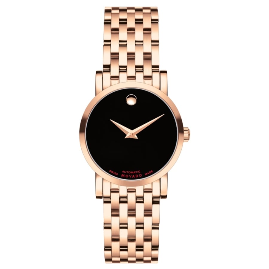 Movado Red Label Black Dial Rose Gold Women's Watch 0607064