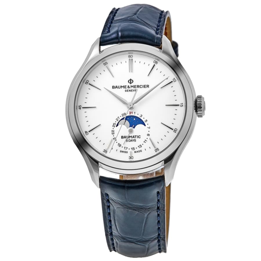 Baume & Mercier Clifton Automatic 42mm White Dial Leather Strap Men's ...