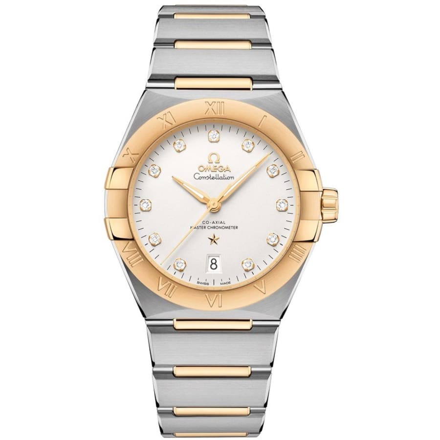 Omega Constellation Co-Axial Master Chronometer Silver Diamond Dial Yellow Gold and Stainless ...