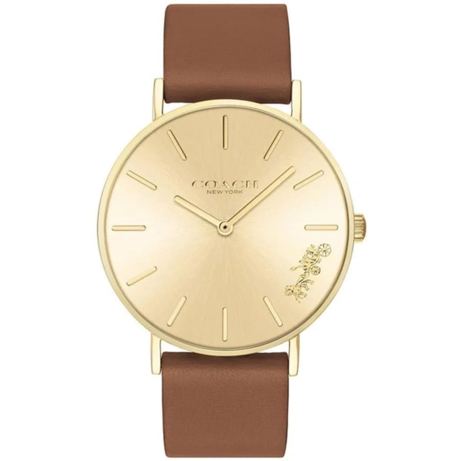Coach Perry Quartz Gold Dial Leather Strap Women's Watch 14503331