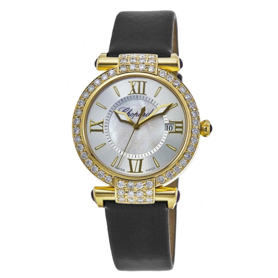 Chopard Imperiale 36mm 18k Yellow Gold Custom Diamond Bezel Satin Strap ...