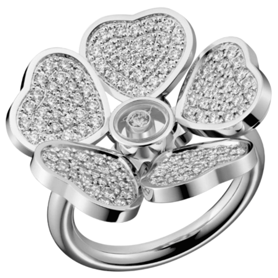 Chopard Happy Hearts Flowers 18K White Gold and Diamond Women's Ring ...