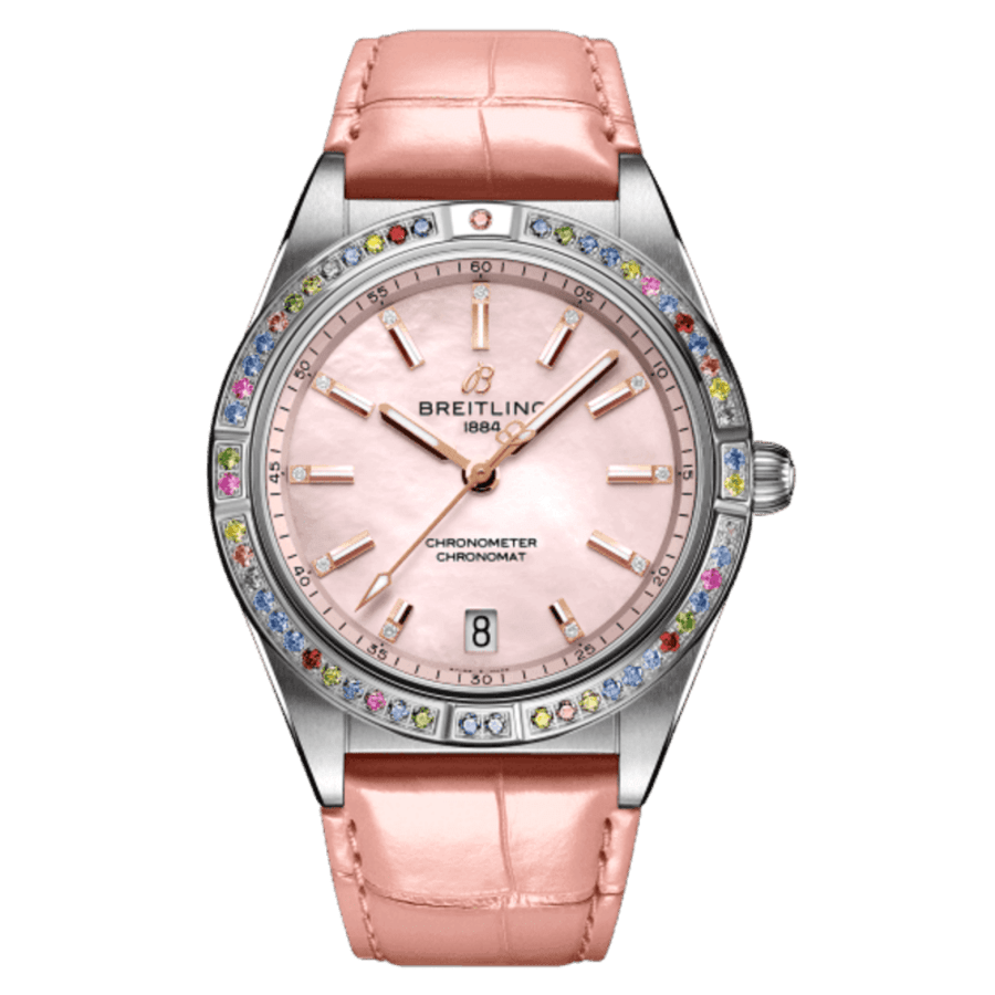 Breitling Chronomat Automatic 36 South Sea Pink Dial Leather Strap ...