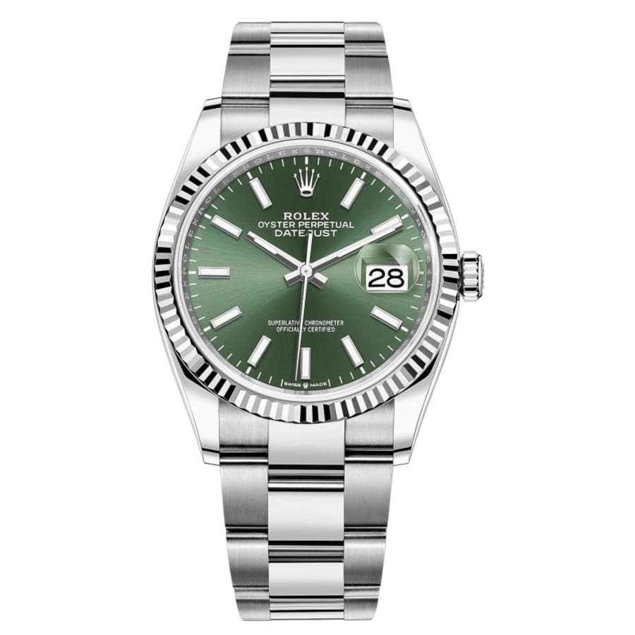 Rolex Datejust 36 Steel & White Gold Mint Green Dial Women's Watch ...