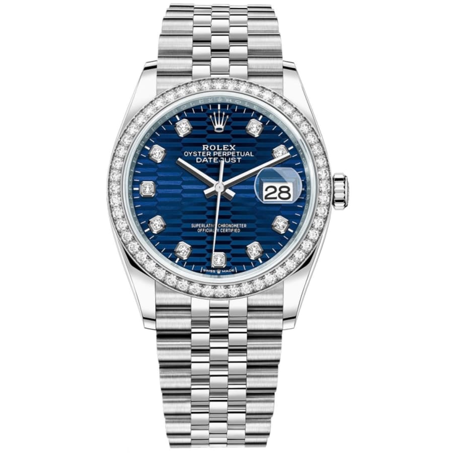 Rolex Datejust 36 White Gold & Diamonds Blue Fluted-Motif Dial Women's ...