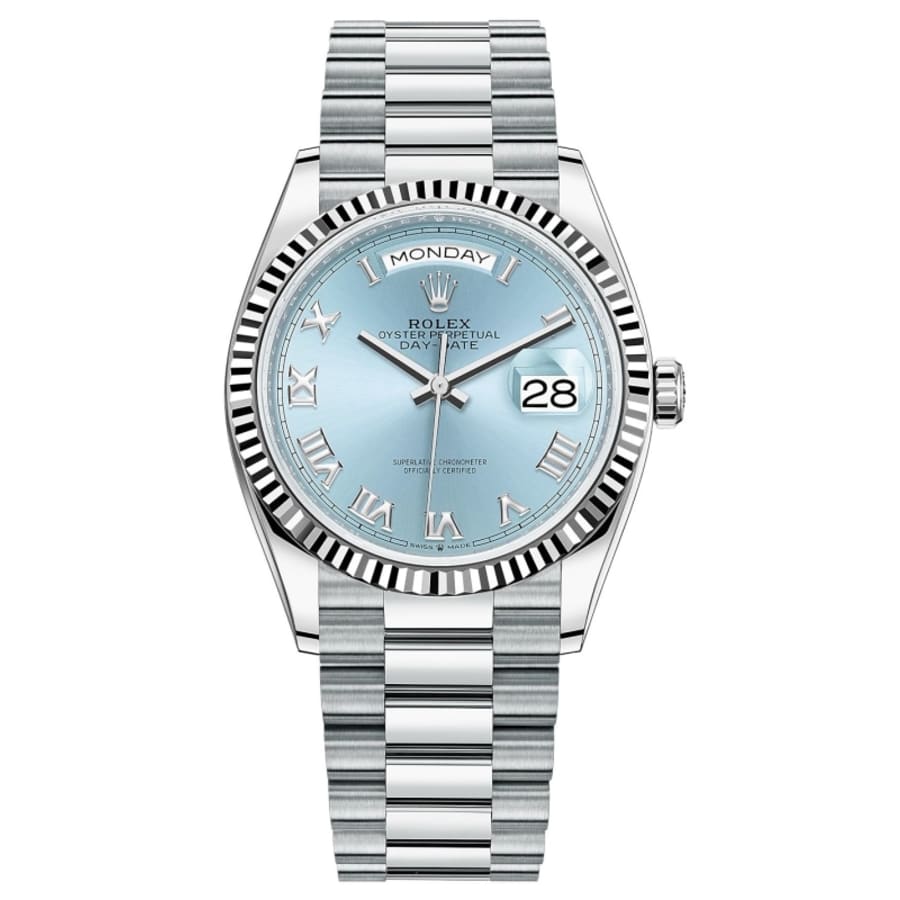 Rolex Day-Date Platinum Ice-Blue Dial Women's Watch M128236-0008