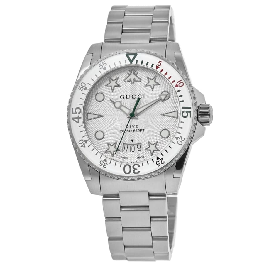 Gucci Dive 40mm Silver & White Steel Men's Watch YA136336
