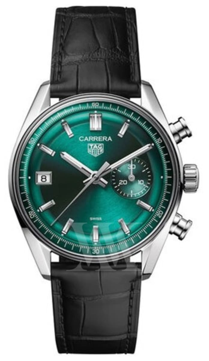 Tag Heuer Carrera Chronograph Teal Green Dial Leather Strap Men's Watch ...
