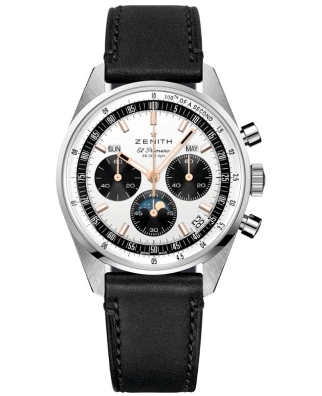 Zenith Chronomaster Original Panda Dial Leather Strap Men's Watch 03. ...