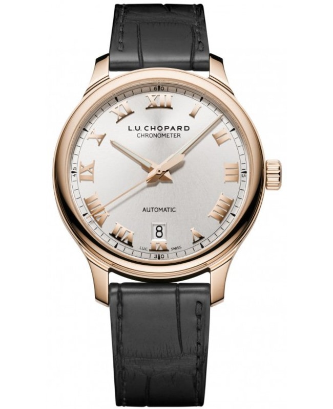 Chopard L.U.C 1937 Silver Dial Black Leather Men's Watch 161937-5001