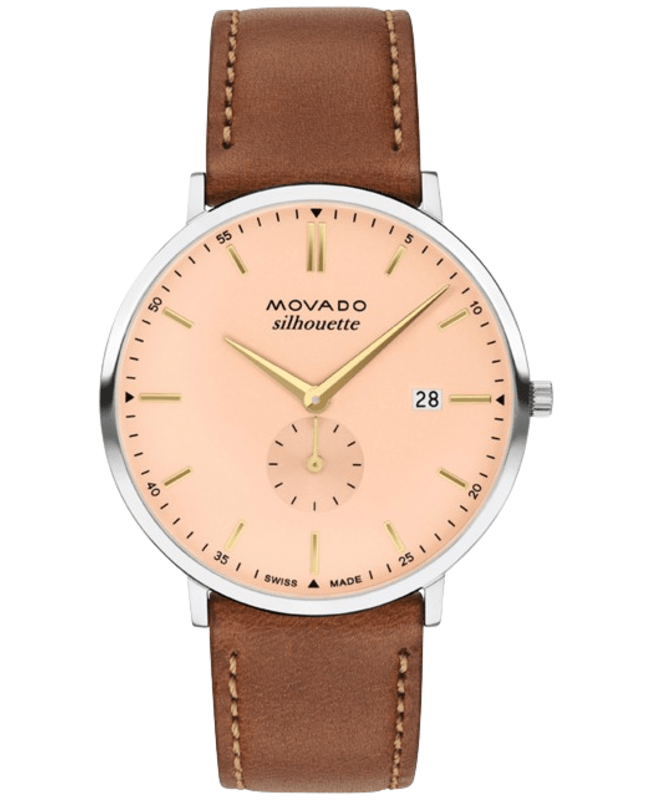 Movado Heritage Evolution Silhouette Quartz Salmon Dial Brown Leather ...