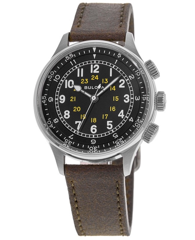 Bulova A-15 Pilot Black Dial Brown Leather Strap Men's Watch 96A245