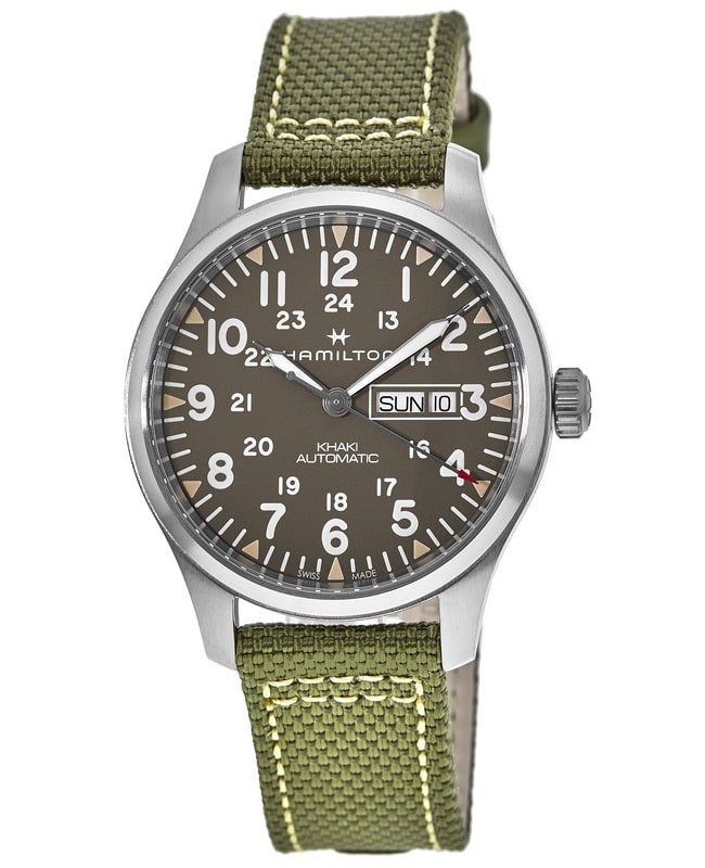 Hamilton Khaki Field Day Date Auto Grey Dial Leather Strap Men's Watch ...