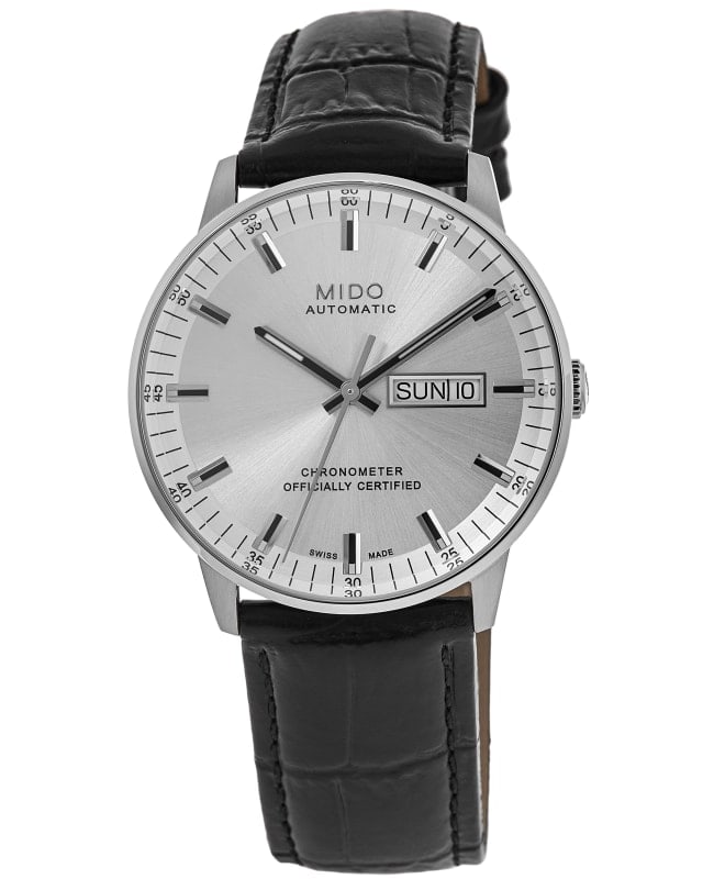Mido Commander Chronometer Silver Dial Leather Strap Men's Watch M021 ...