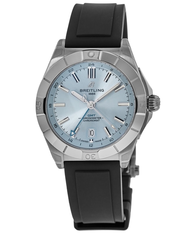 Breitling Chronomat Automatic GMT 40 Ice Blue Dial Platinum Bezel Black ...