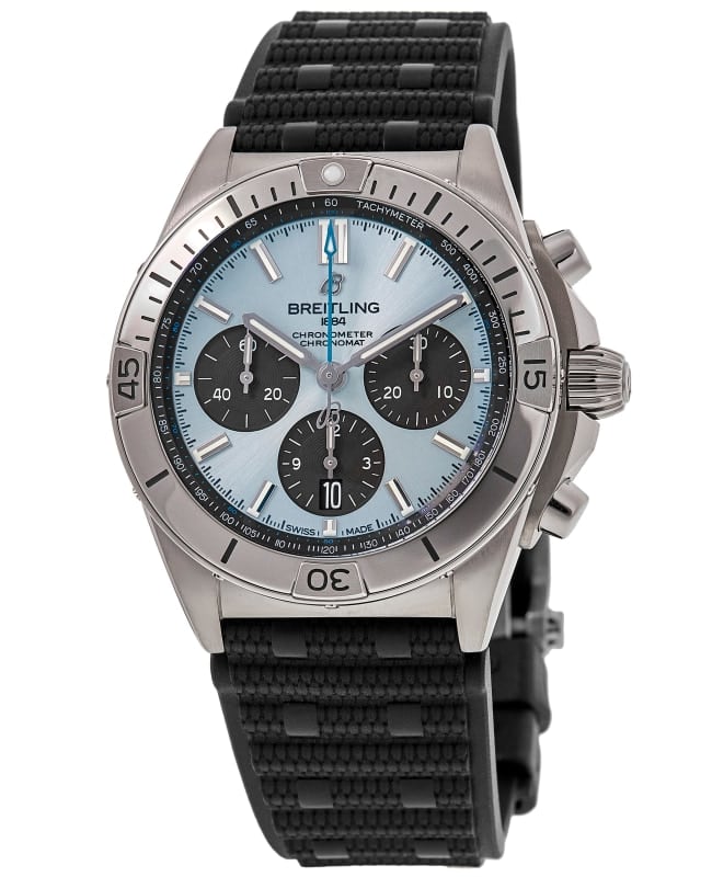 Breitling Chronomat B01 42 Ice Blue Dial Platinum Black Rubber Strap ...