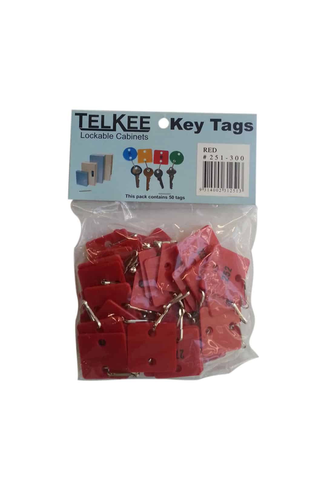 TelKee Red Square Key Tags 251-300 | TelKee Numbered Key Tags